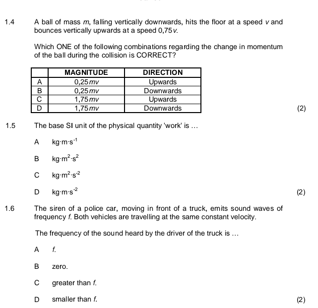 Solved: 1.4 A ball of mass m, falling vertically downwards, hits the ...