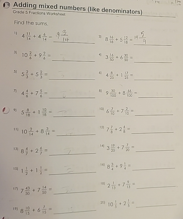 Solved: Adding mixed numbers (like denominators) Grade 5 Fractions ...