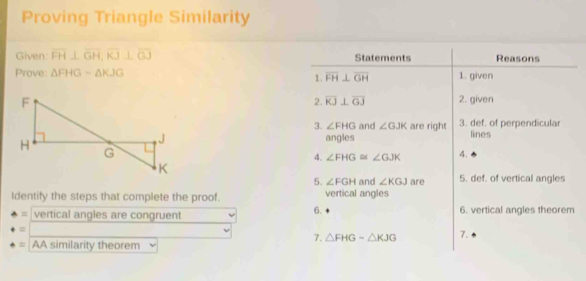 Solved: Proving Triangle Similarity Given: overline FH⊥ overline GH ...