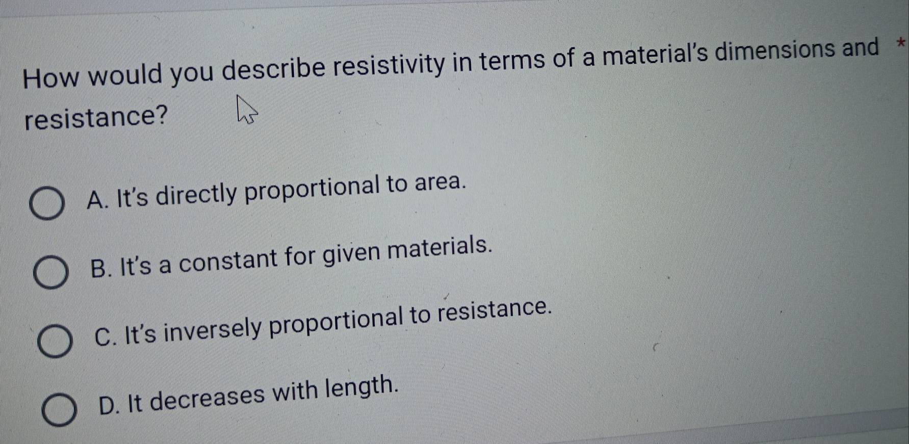 Solved: How would you describe resistivity in terms of a material’s ...