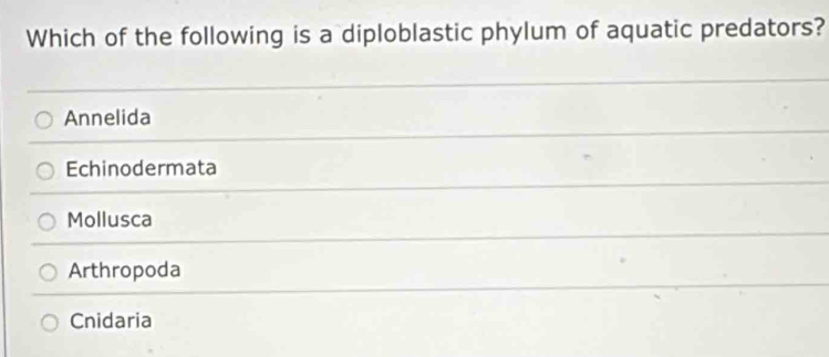 Solved: Which of the following is a diploblastic phylum of aquatic ...