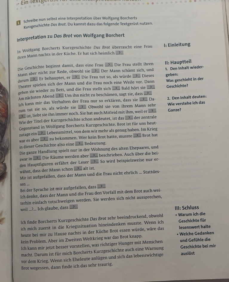 Gelöst:Ein lextgera Schreibe nun selbst eine Interpretation über ...