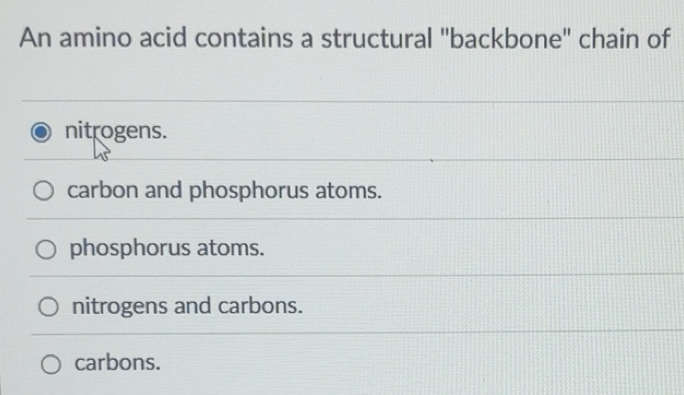 Solved: An amino acid contains a structural "backbone" chain of ...