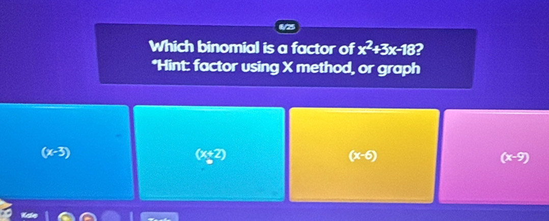 Solved: Which binomial is a factor of x^2+3x-18 2 *Hint: factor using X ...