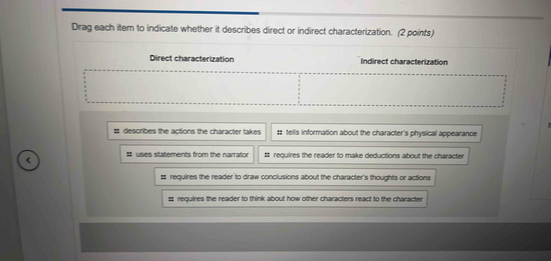 Solved: Drag each item to indicate whether it describes direct or ...