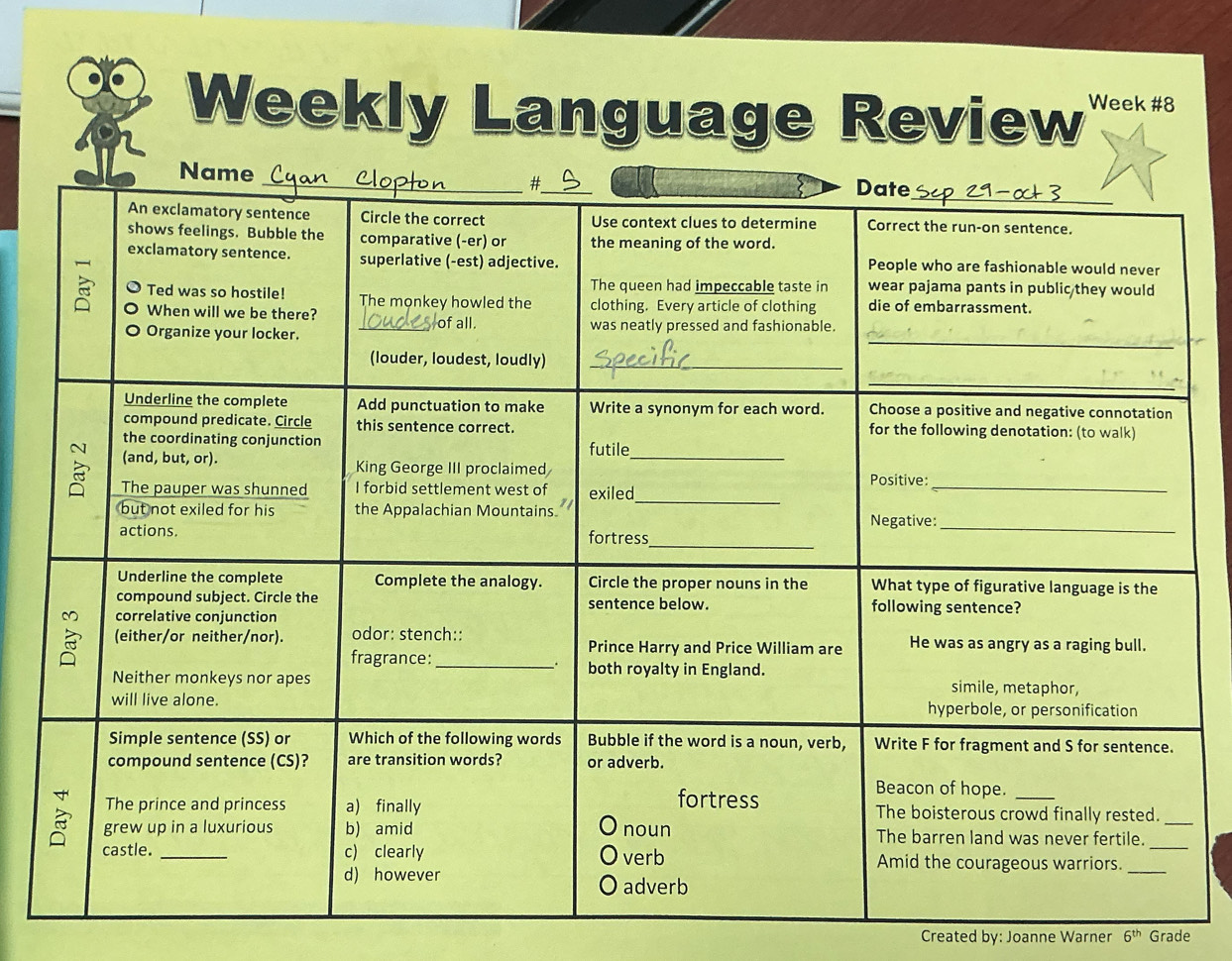 Solved: Weekly Language Review Week #8 _ Created by: Joanne Warner 6 ...