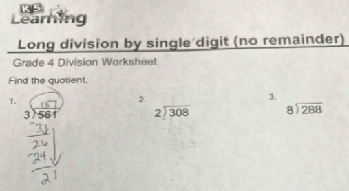 Solved: K5 Learning Long division by single digit (no remainder) Grade ...