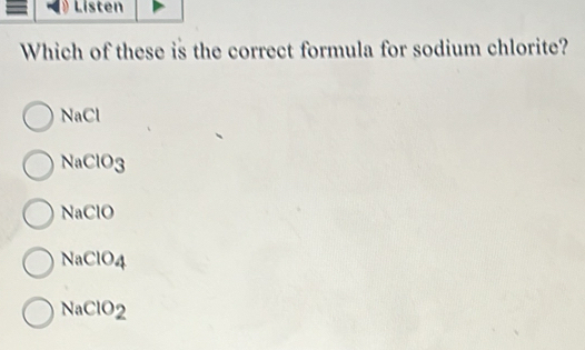 Solved: Listen Which of these is the correct formula for sodium ...