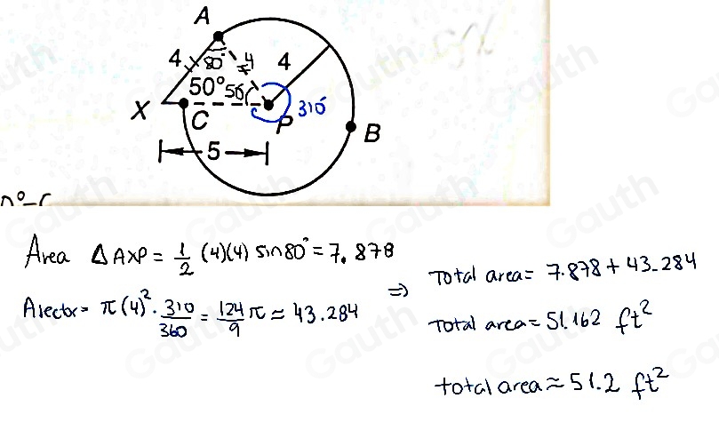 Solved: The area of this figure equals the sum of the areas of triangle ...