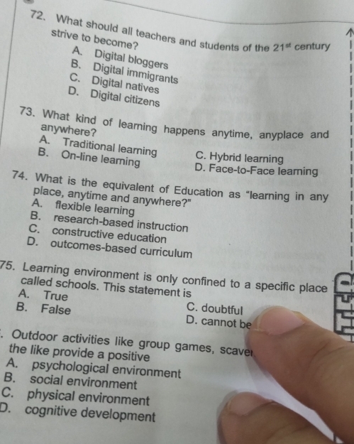 Solved: What should all teachers and students of the 21^(st) century ...