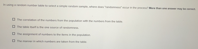 Solved: In using a random number table to select a simple random sample ...
