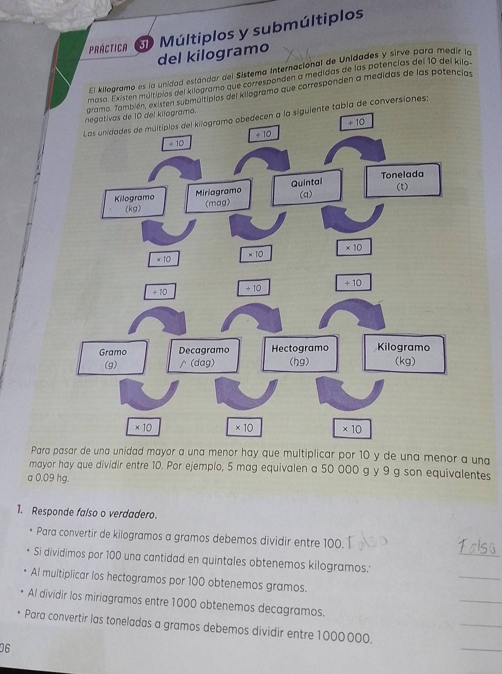 Resuelto:PRÁCTICA Múltiplos y submúltiplos del kilogramo El kilogramo ...