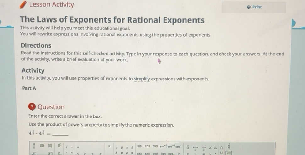 Solved: Lesson Activity Print The Laws of Exponents for Rational ...