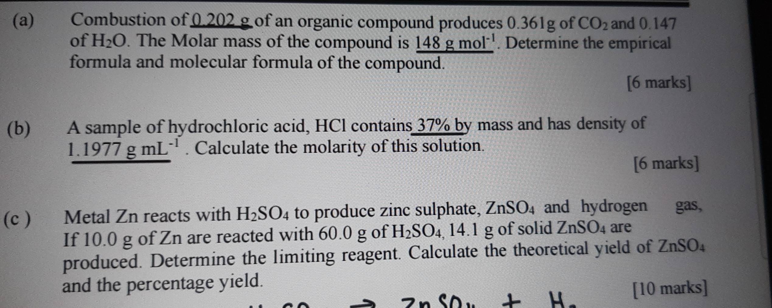 Selesai:Combustion of 0.202 g of an organic compound produces 0.361g of CO_2 and 0.147 of H_2O. Th