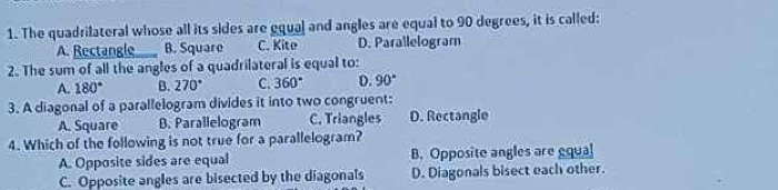 Solved: The quadrilateral whose all its sides are equal and angles are ...