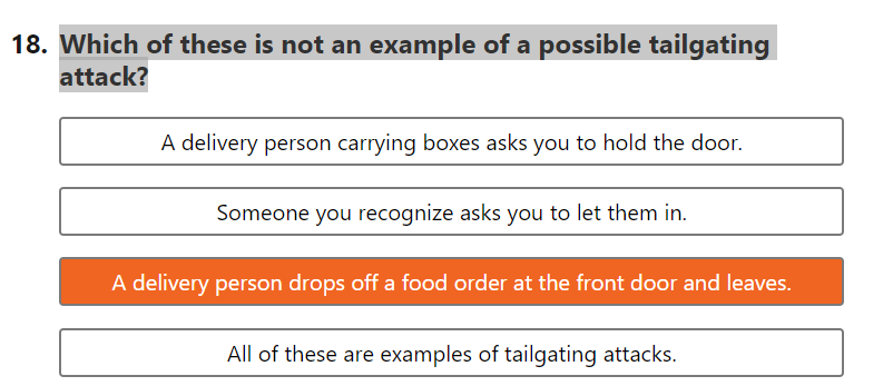 Solved: Which of these is not an example of a possible tailgating ...