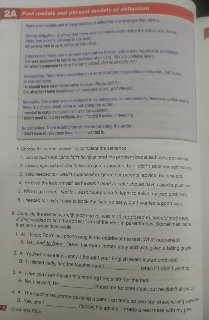 Resuelto:2A Past modals and phrasal modals of obligation Some past ...