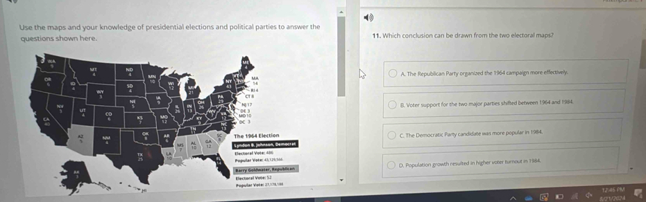Solved: Use the maps and your knowledge of presidential elections and ...