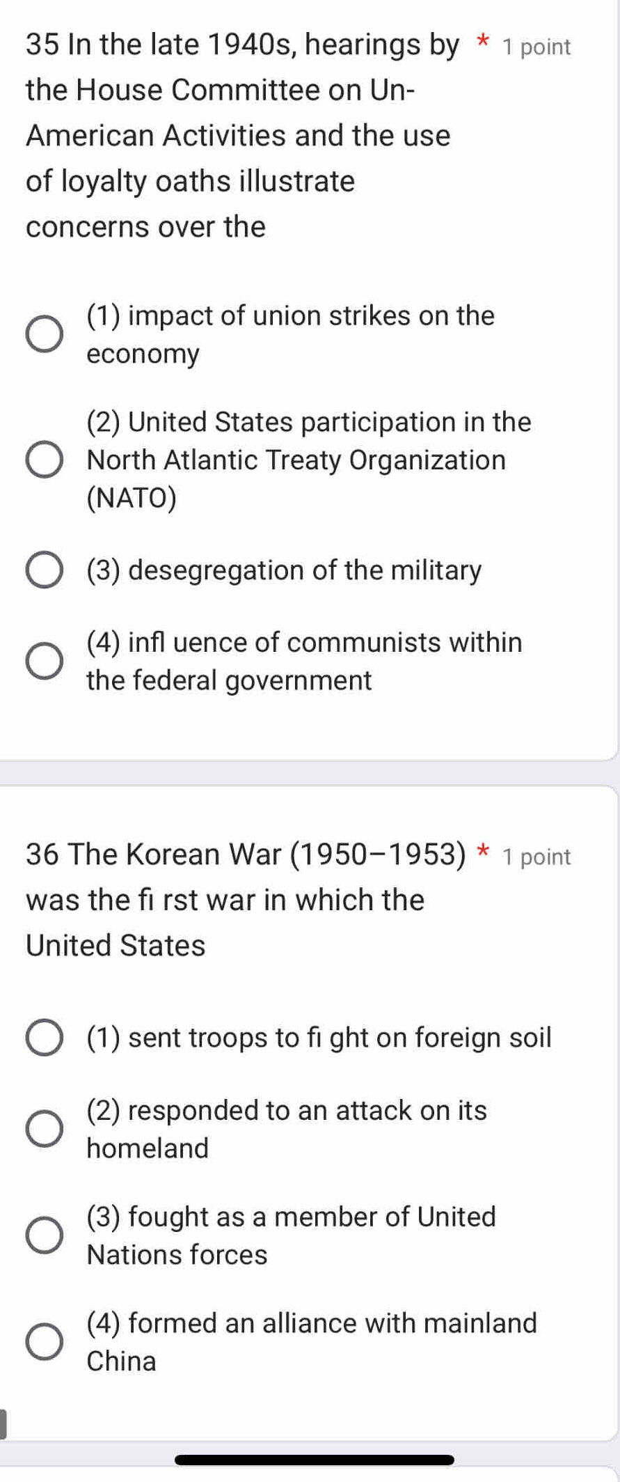 Solved: In the late 1940s, hearings by * 1 point the House Committee on ...
