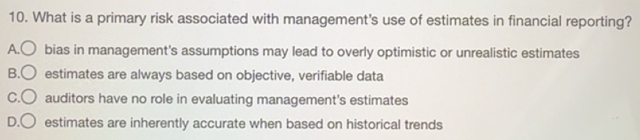 Solved: What is a primary risk associated with management's use of ...