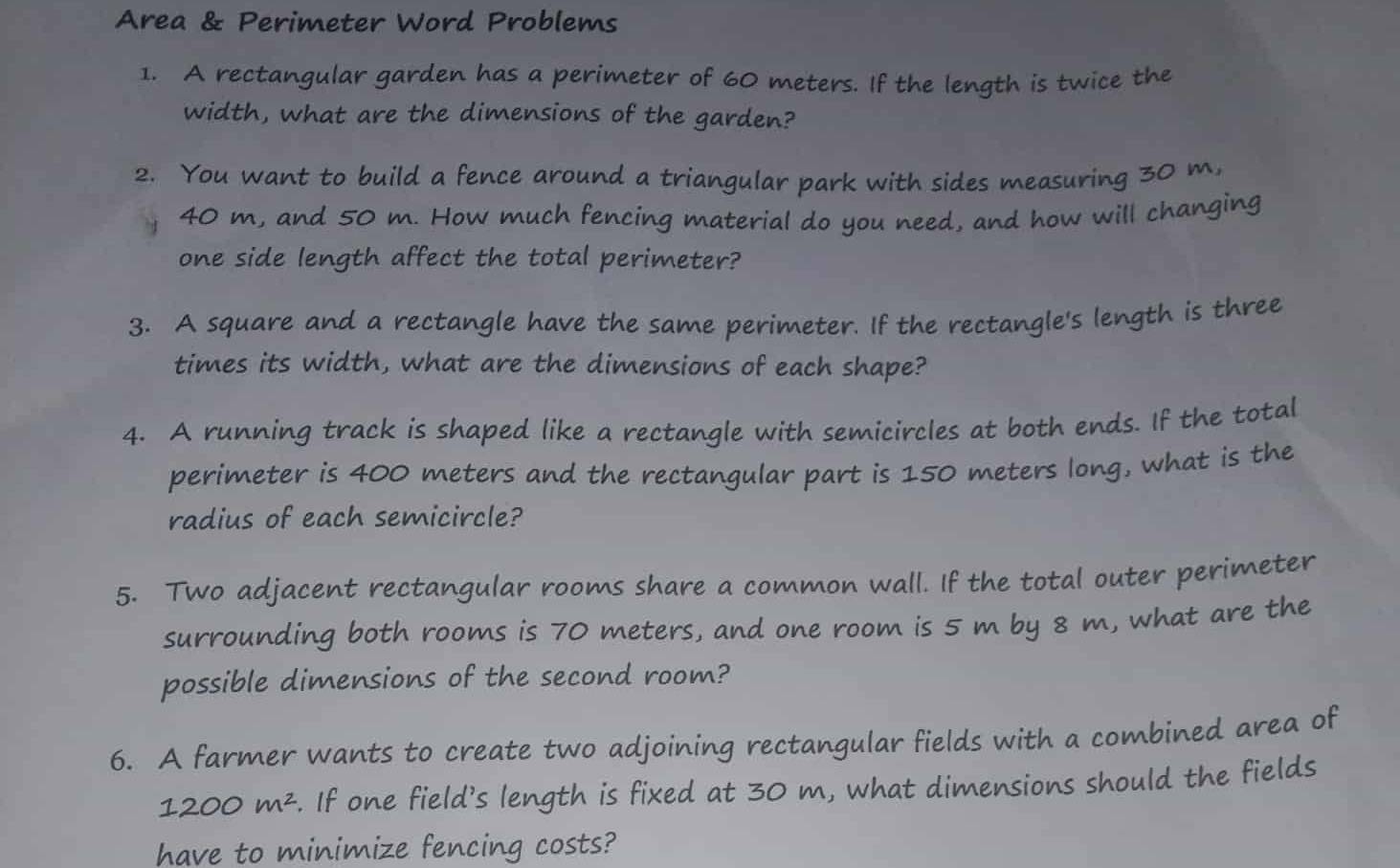 Solved: Area & Perimeter Word Problems 1. A rectangular garden has a ...
