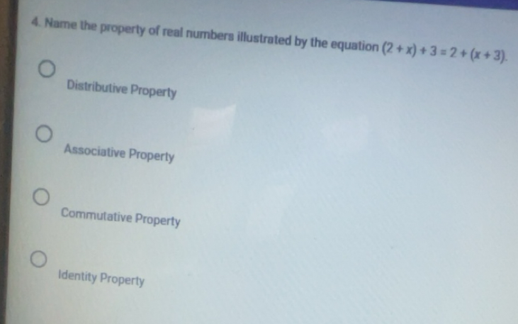 Solved: Name the property of real numbers illustrated by the equation ...