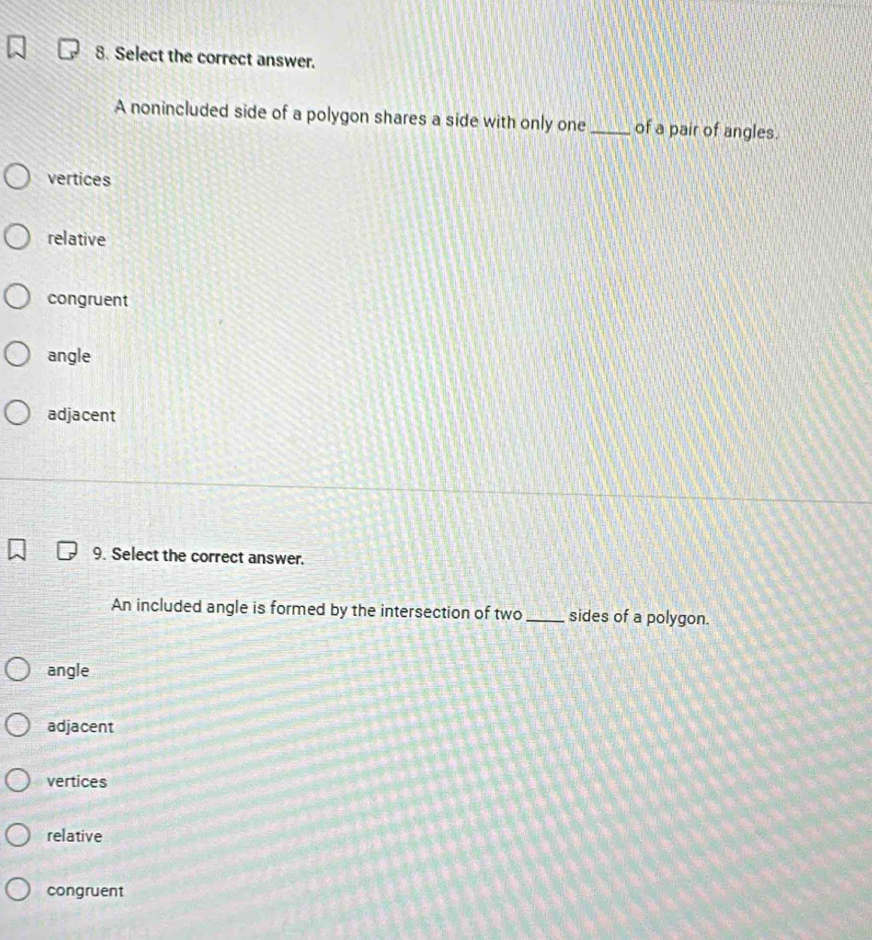Solved: Select the correct answer. A nonincluded side of a polygon ...