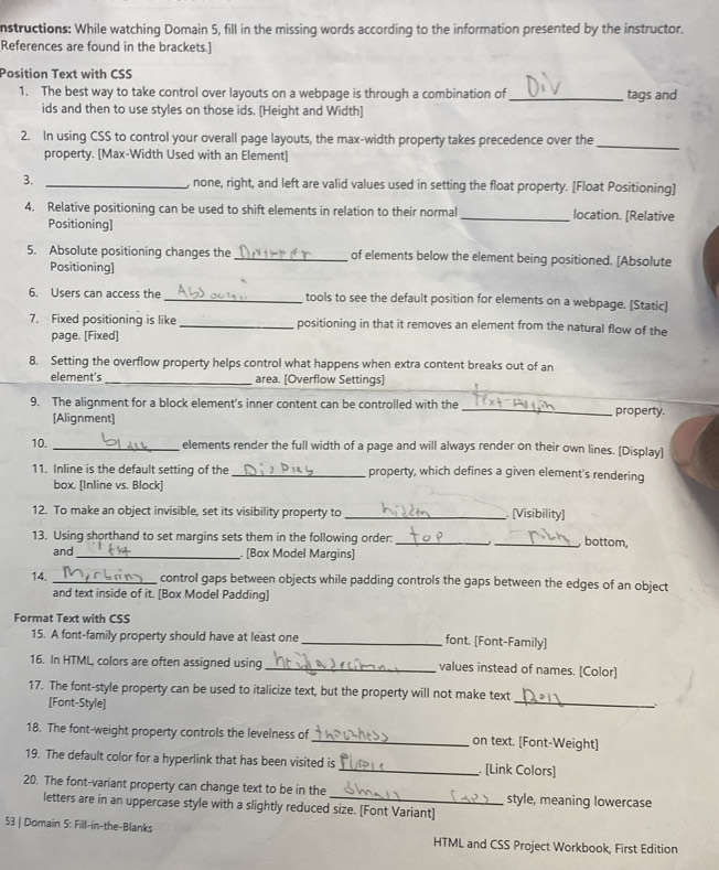 Solved: nstructions: While watching Domain 5, fill in the missing words ...