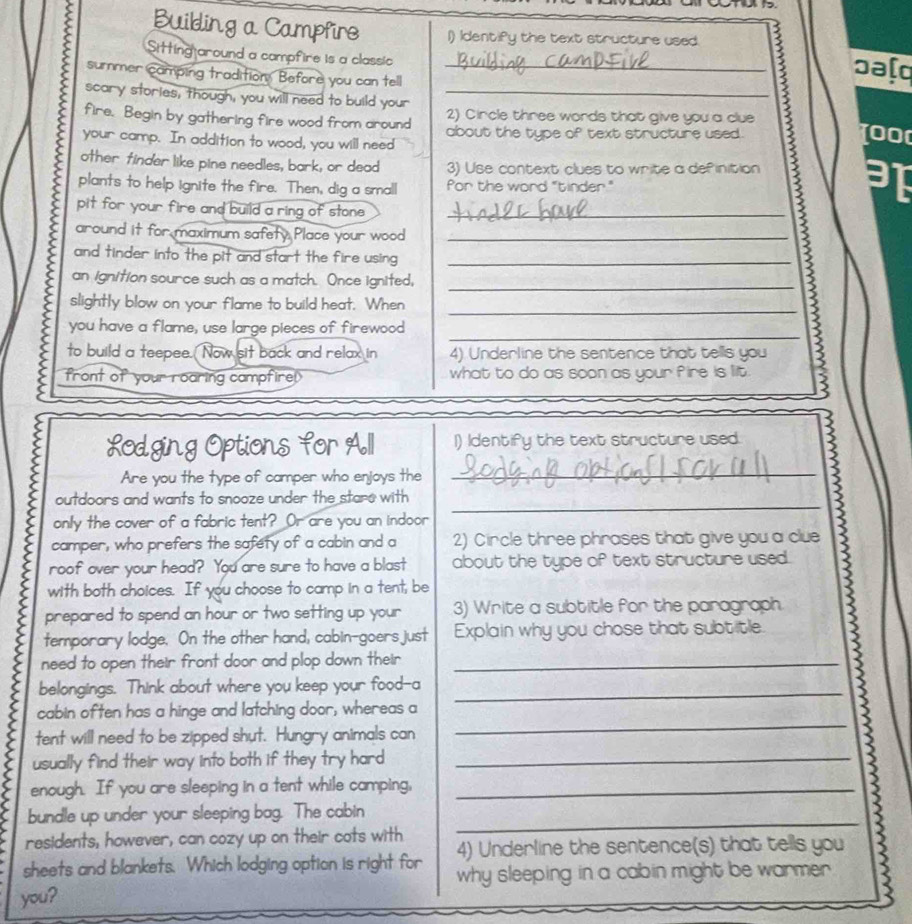 Solved: Building a Campfire 1) Identify the text structure used ...