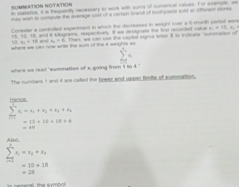 Solved: SUMMATION NOTATION In statistics, it is frequently necessary to ...
