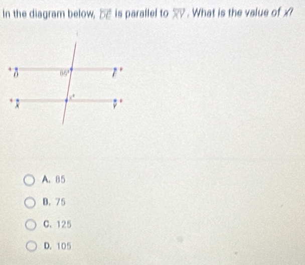 Solved: in the diagram below, is parallel to . What is the value of x A ...