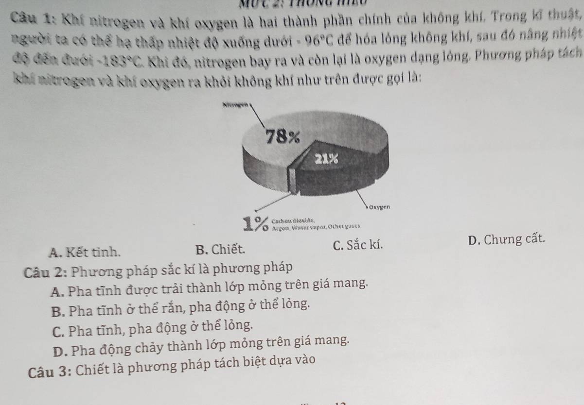 Giải quyết:Khí nitrogen và khí oxygen là hai thành phần chính của không ...