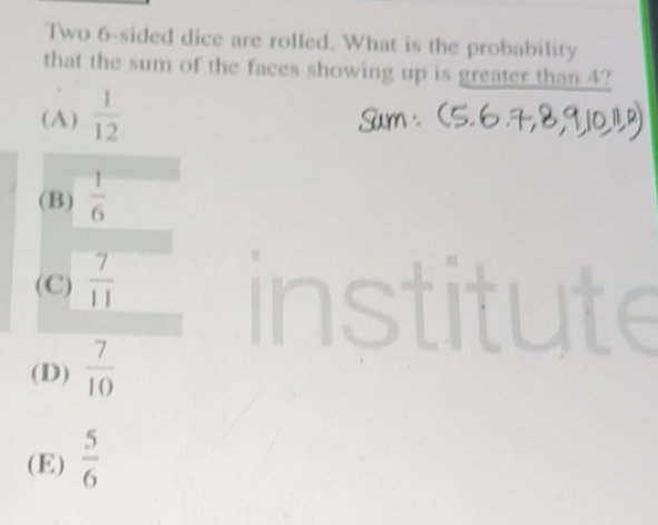 Solved: Two 6 -sided dice are rolled. What is the probability that the ...