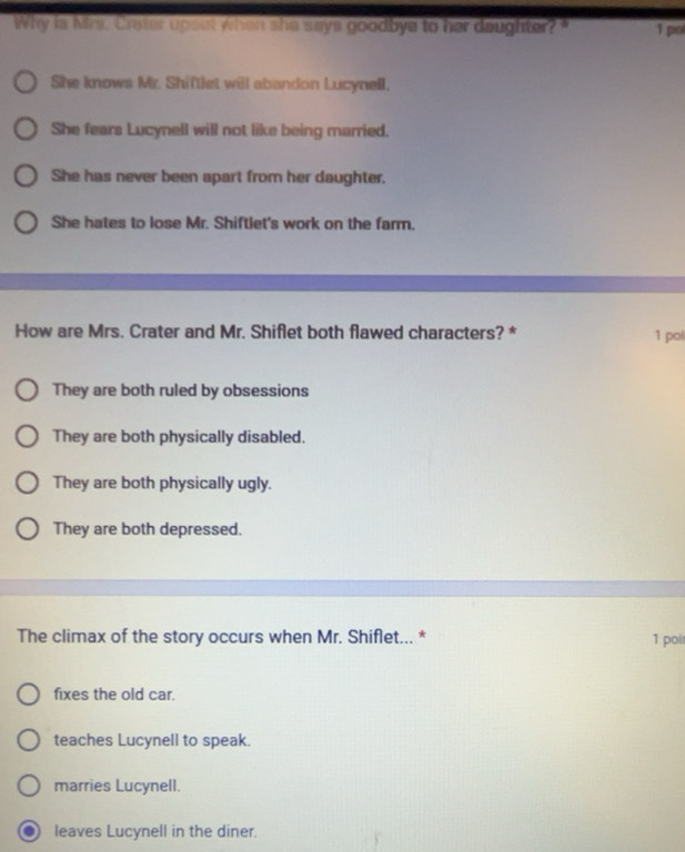 Solved: Why is Mrs. Crater upsct when she says goodbye to her daughter ...