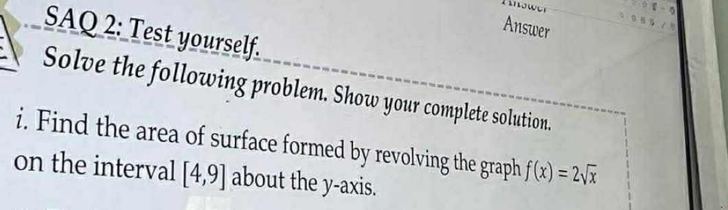 Solved: Answer SAQ 2: Test yourself. Solve the following problem. Show ...
