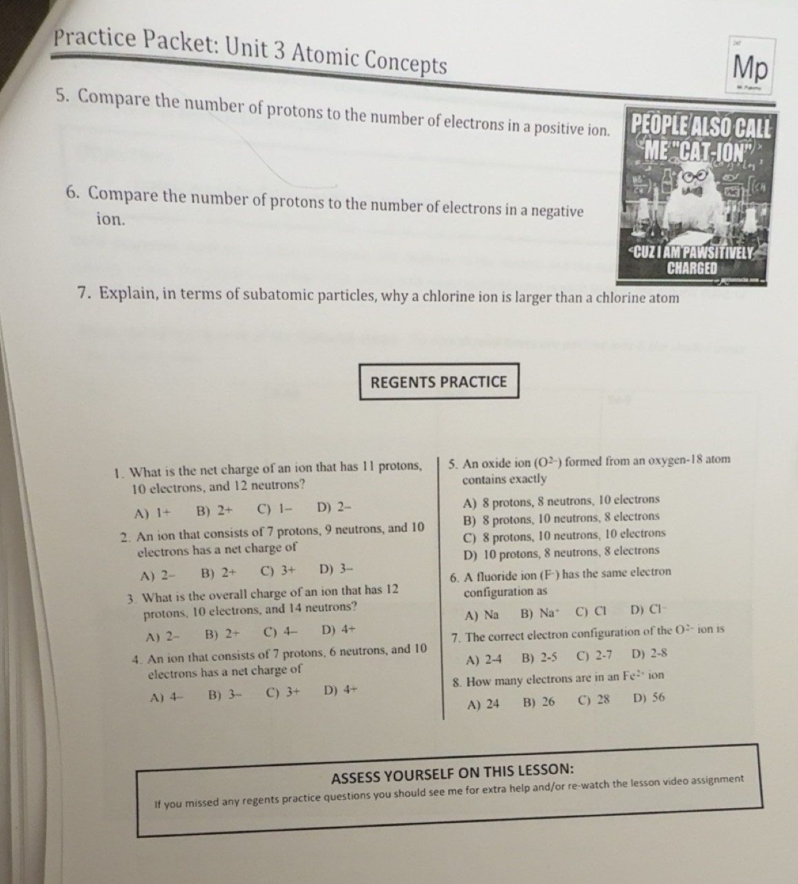 Solved: 267 Practice Packet: Unit 3 Atomic Concepts Mp 5. Compare the ...