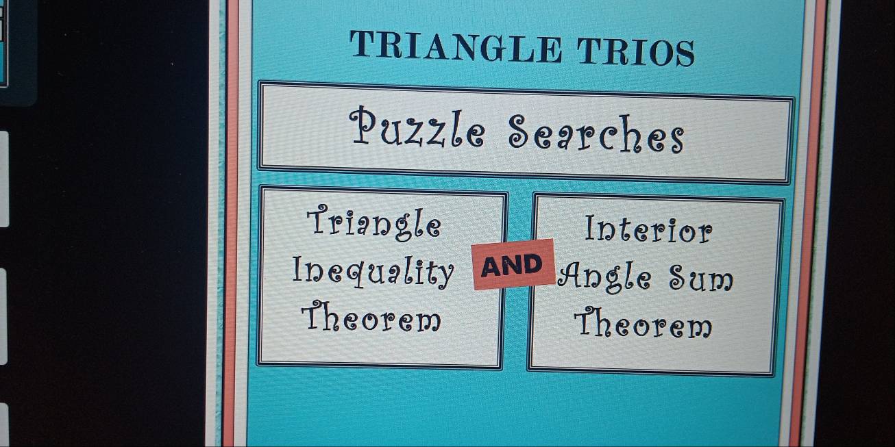 Solved: TRIANGLE TRIOS Puzzle Seərches Triangle Interior Inequality AND ...