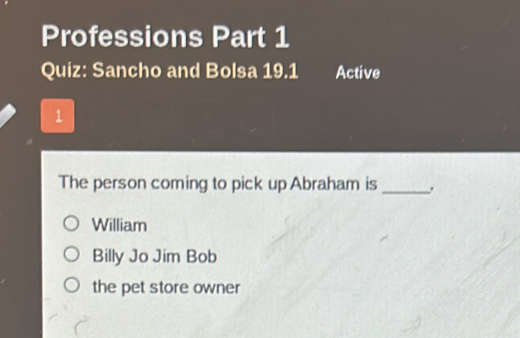 Solved: Professions Part 1 Quiz: Sancho and Bolsa 19.1 Active 1 The person coming to pick up ...