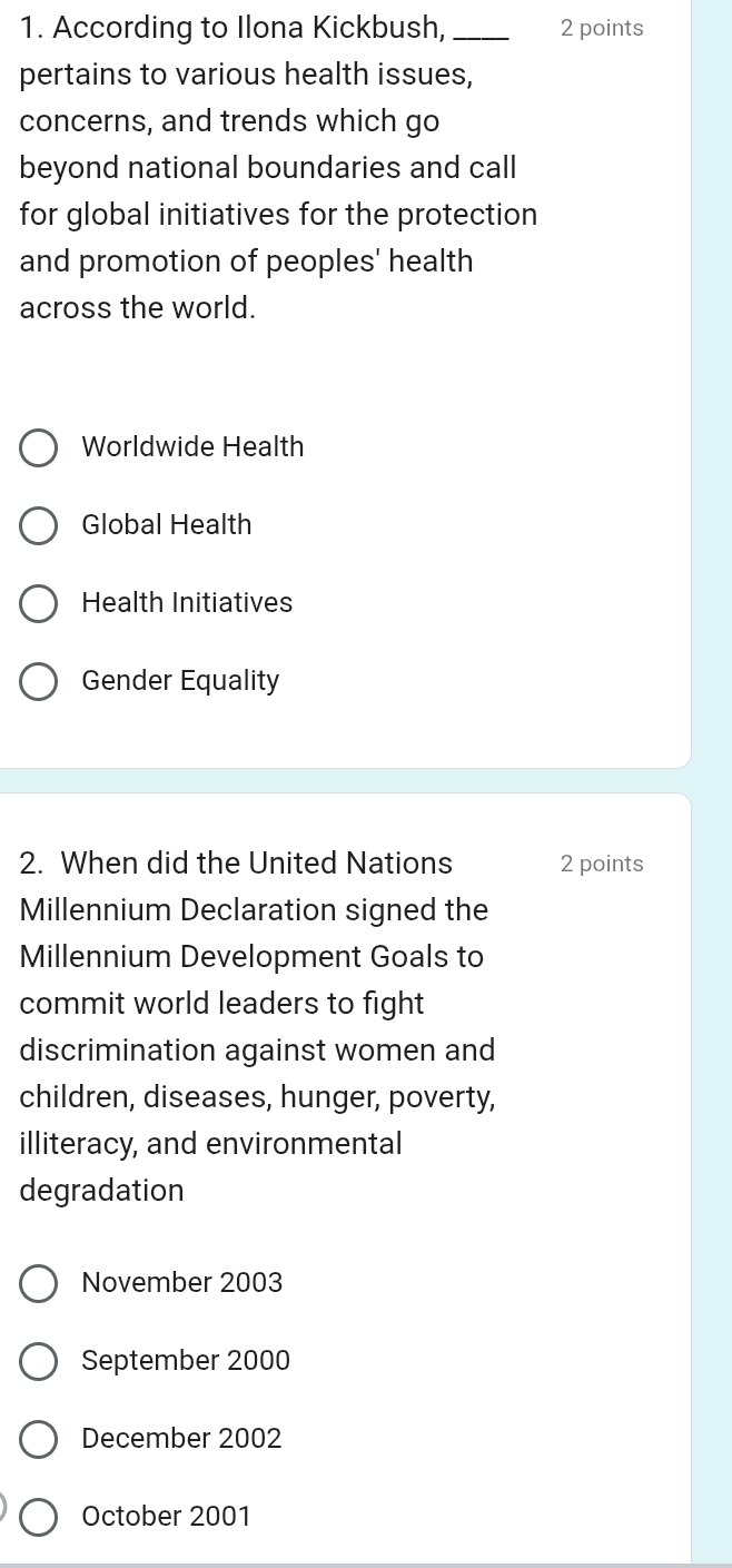 Solved: According to Ilona Kickbush,_ 2 points pertains to various ...