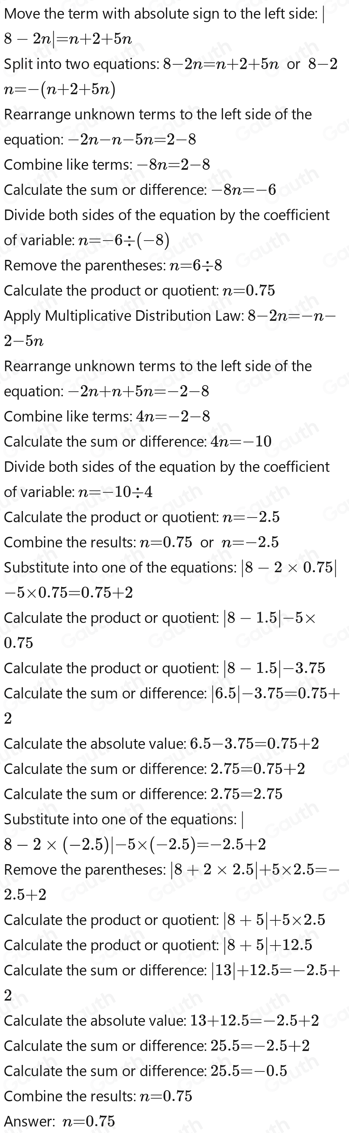 Solved: |8-2n|-5n=n+2 [Math]