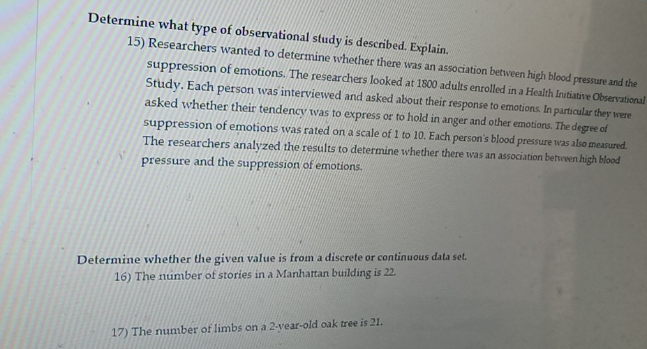 Solved: Determine what type of observational study is described ...