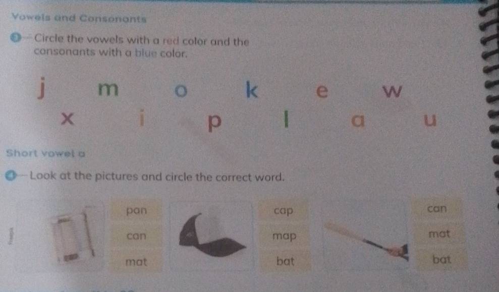 Resuelto:Vowels and Consonants D Circle the vowels with a red color and ...