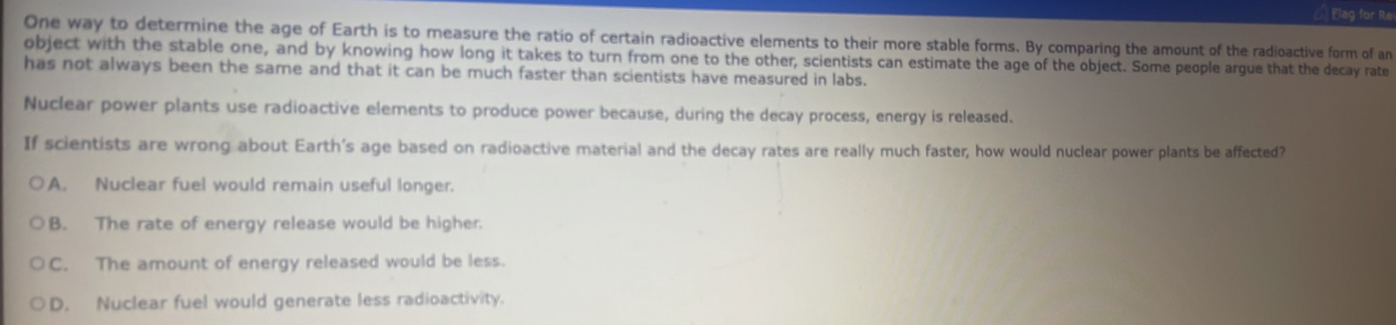 Solved: Elag for Re One way to determine the age of Earth is to measure ...