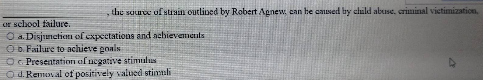 Solved: the source of strain outlined by Robert Agnew, can be caused by ...