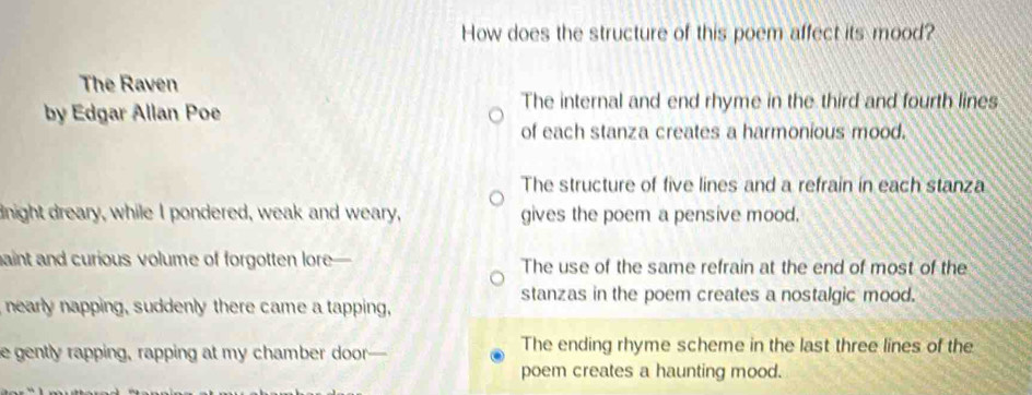 Solved: How does the structure of this poem affect its mood? The Raven ...