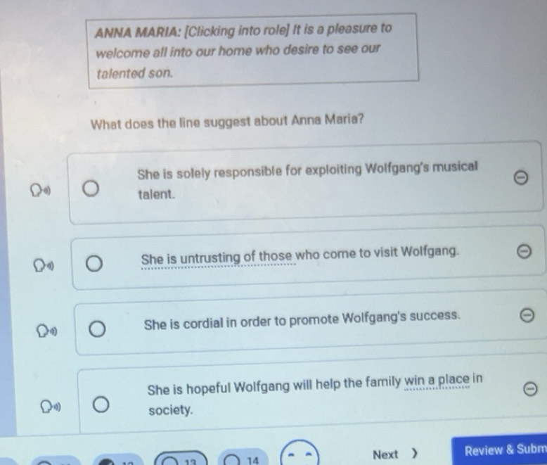 Solved: ANNA MARIA: [Clicking into role] It is a pleasure to welcome ...