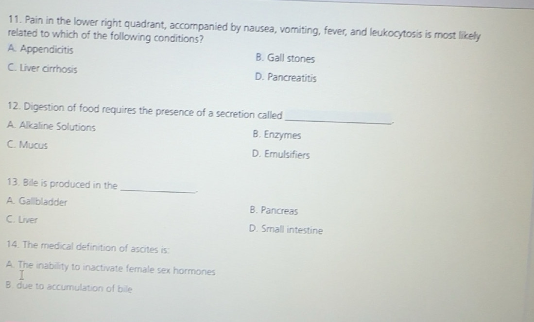 Solved: Pain in the lower right quadrant, accompanied by nausea ...