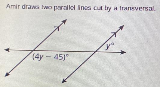 Solved: Amir draws two parallel lines cut by a transversal. [Math]
