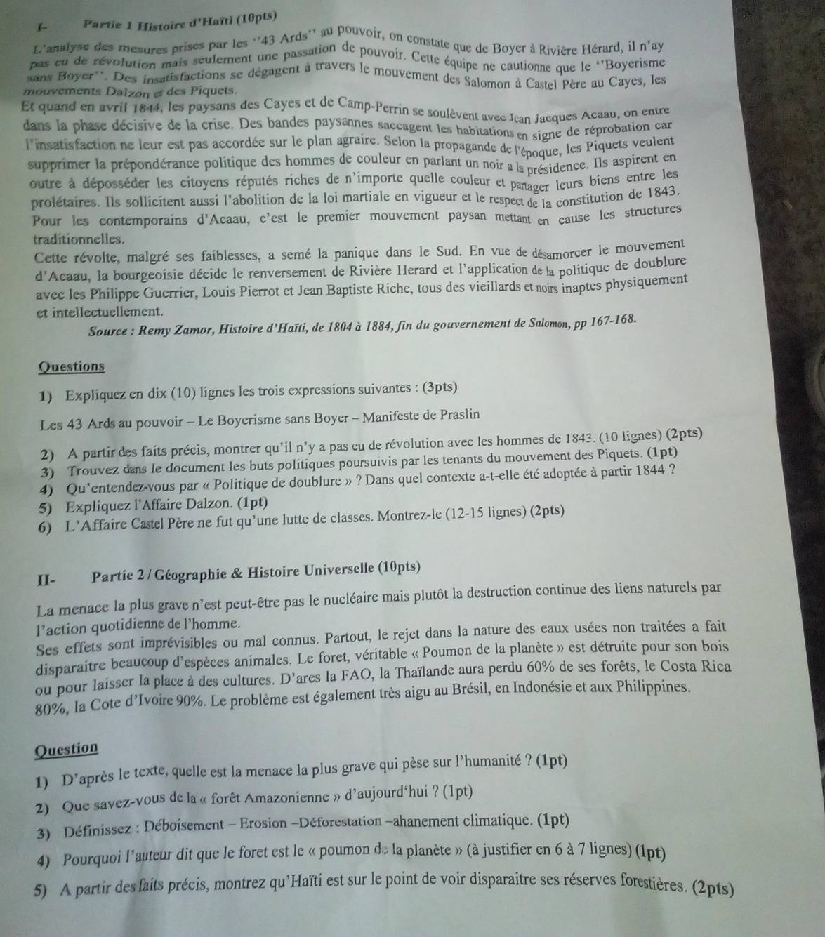 Solved: Partie 1 Histoire d° (Haïti (10pts) L'analyse des mesures ...