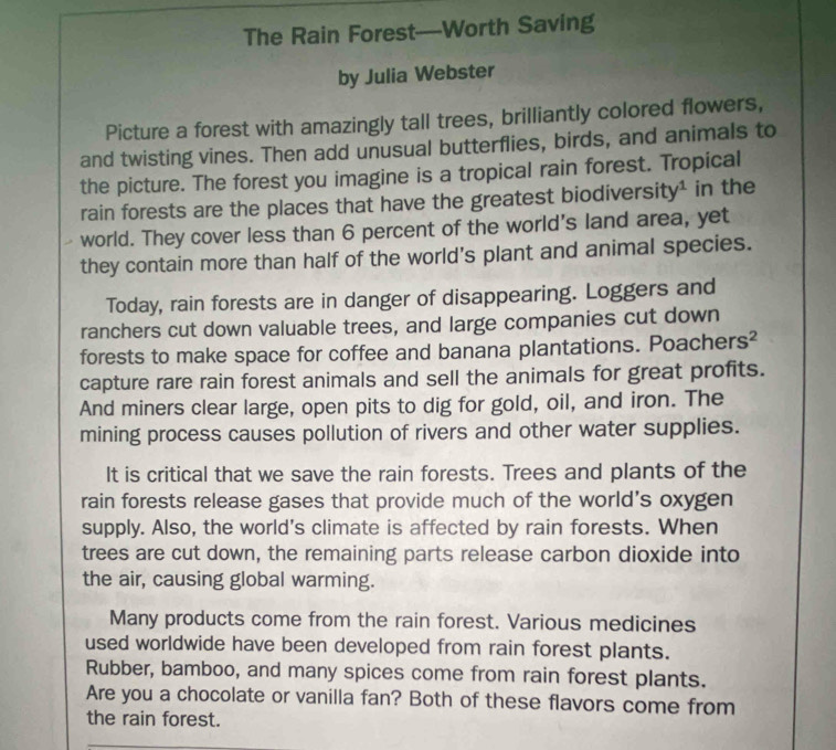 Solved: The Rain Forest—Worth Saving by Julia Webster Picture a forest ...
